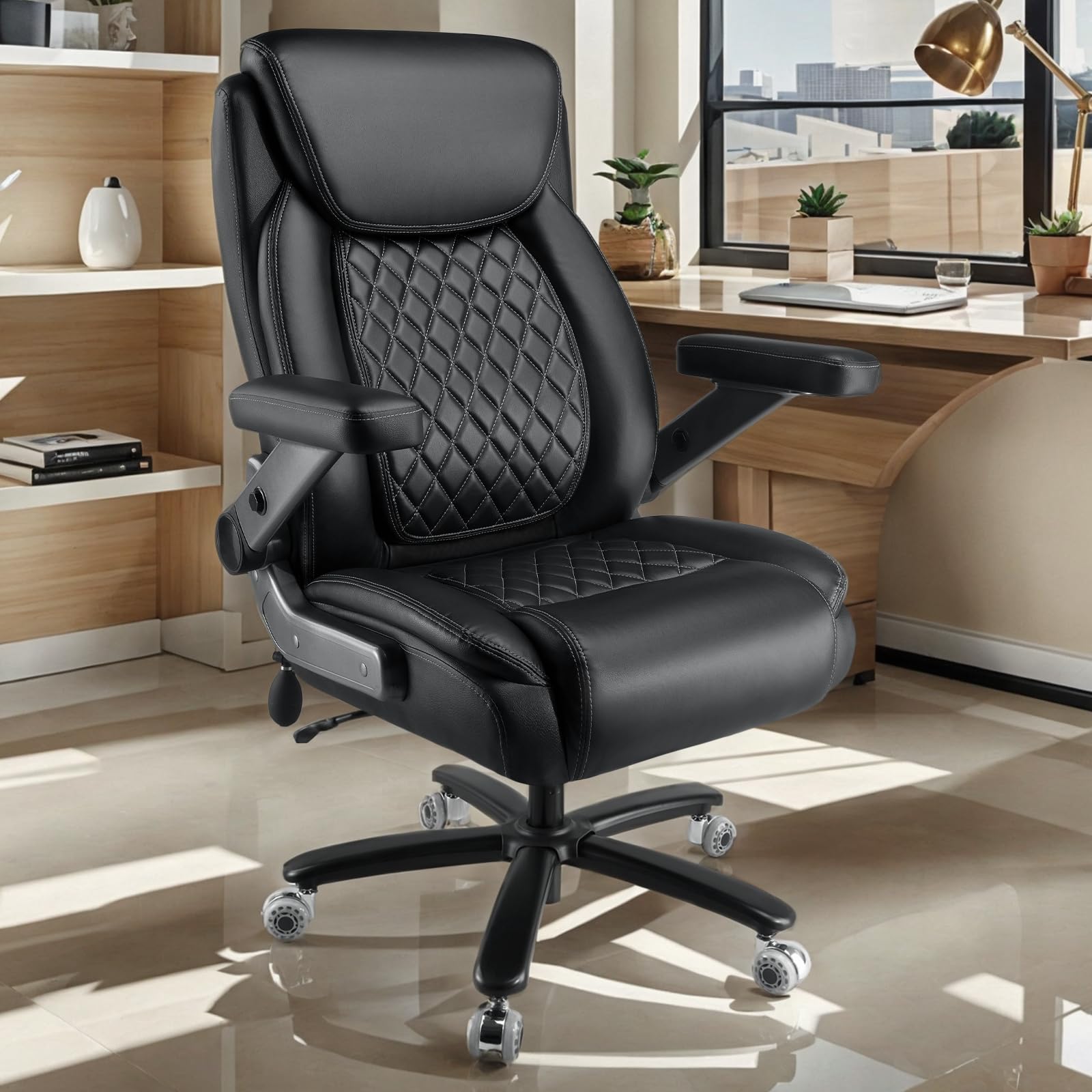 600LBS Large Heavy Duty Office Chair with 5D Flip Arms,Comfy Big and ...