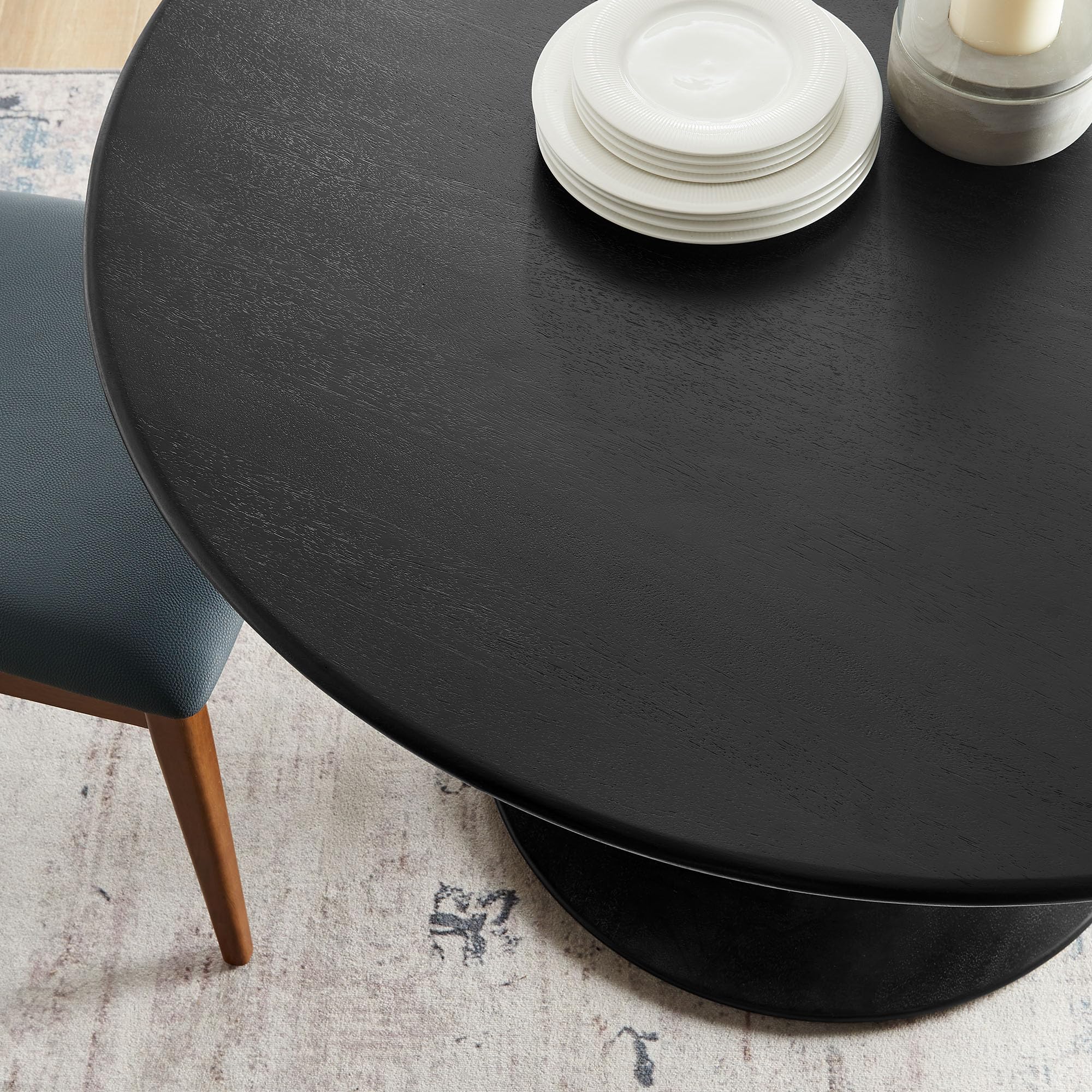48 Inch Round Wood Dining Table in Black – Solid Mango Wood Tabletop ...