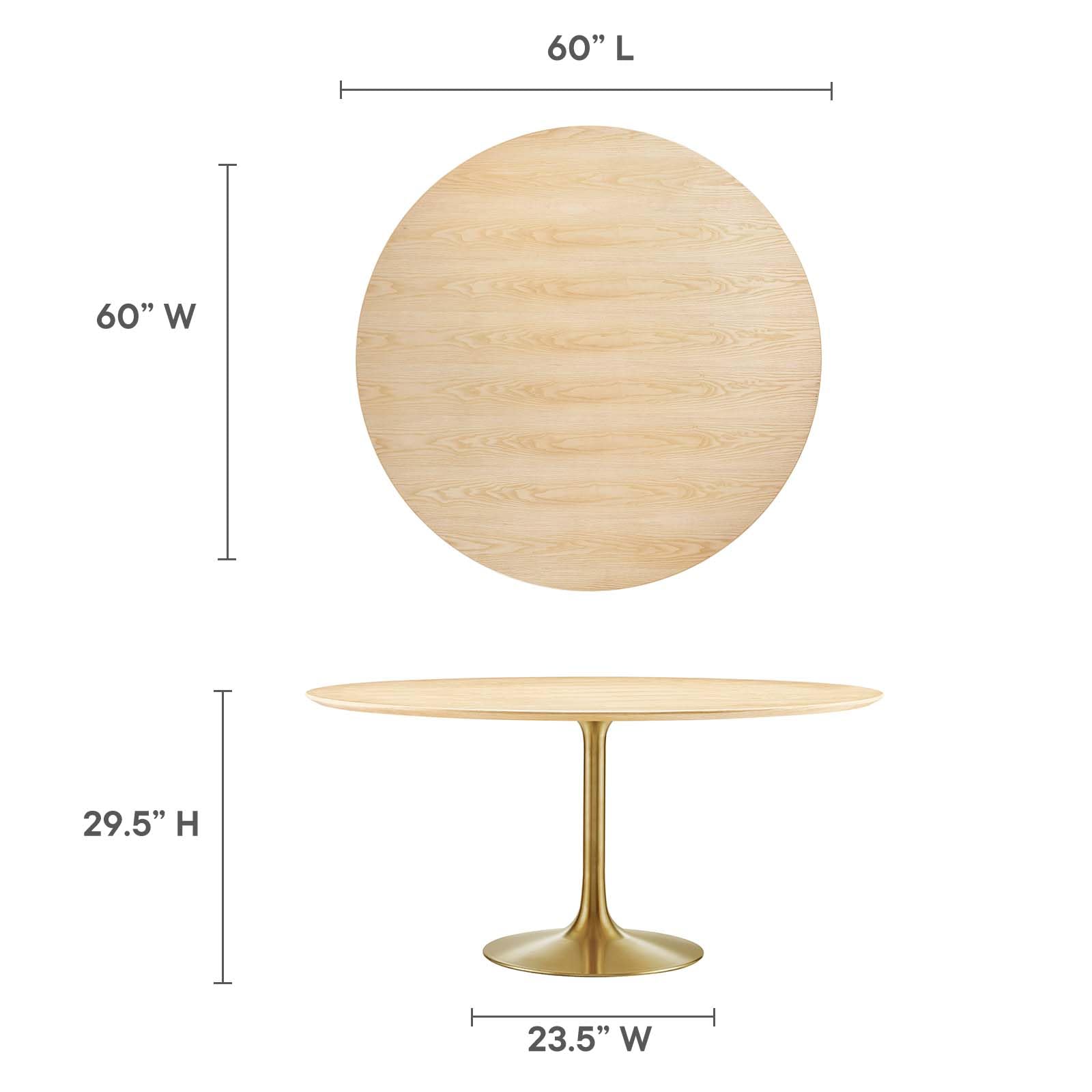 Dining Table, 60", Gold Natural