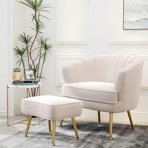 Volvie Velvet Accent Chair with Ottoman by ModSavy