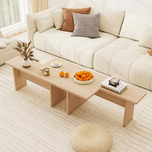 L-Shaped Coffee Table Set of 2, Modular Nesting Center Table with Grain ...