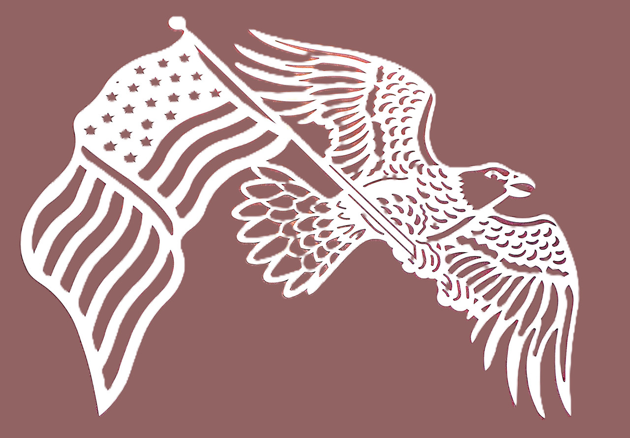 Eagle Flying Flag Sign - Painted Cut Steel