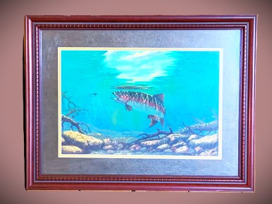 Original, Professionally Framed, Rainbow Trout Painting by Artist Karl Lutz