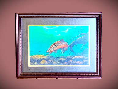 Original, Professionally Framed, Brown Trout Painting by Artist Karl Lutz