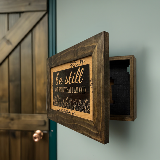 Bible Verse Decorative & Secure Wall-Mounted Gun Cabinet - Be Still and ...