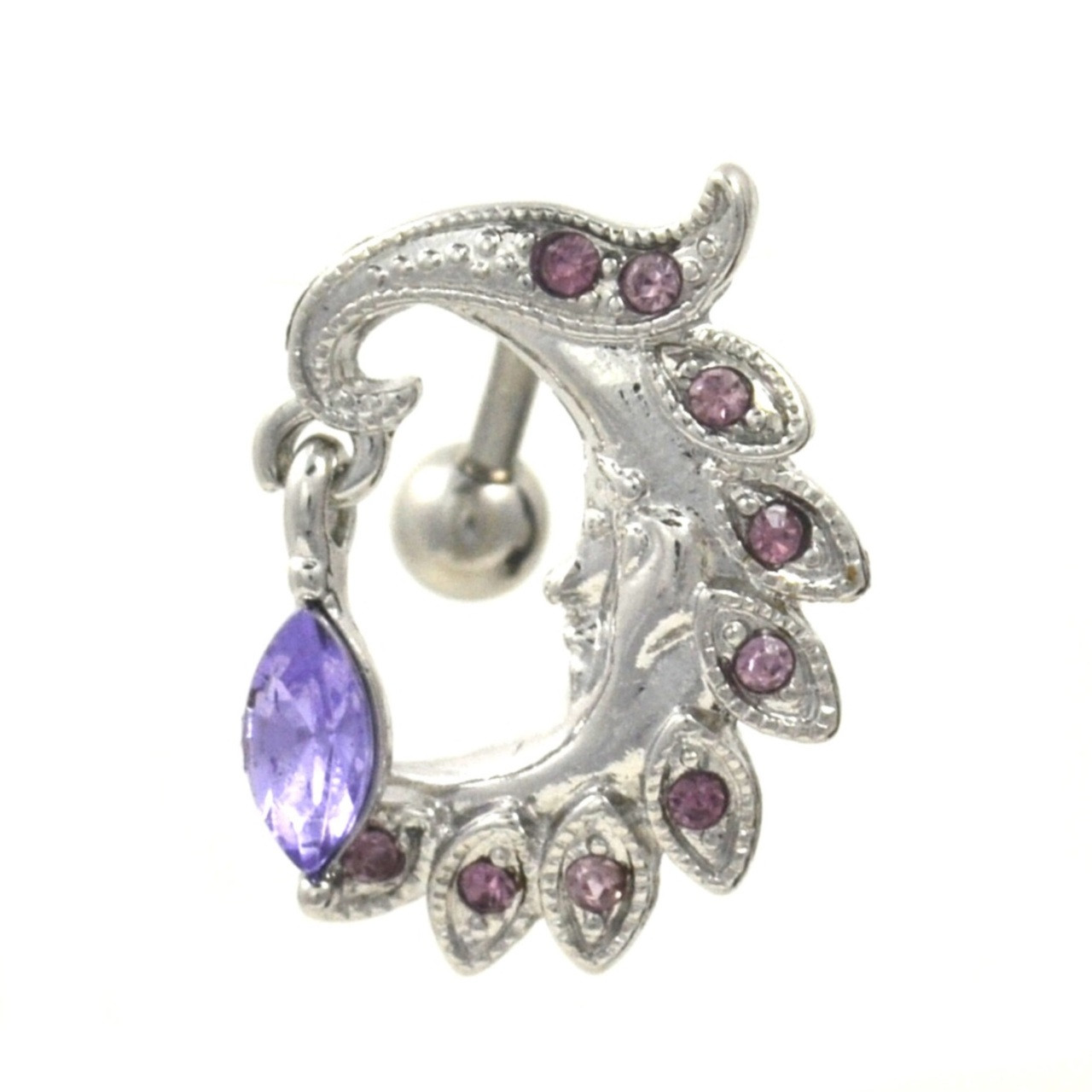 Blue Gems Moon Sliver Face Top Down Belly Ring | BodyDazz.com