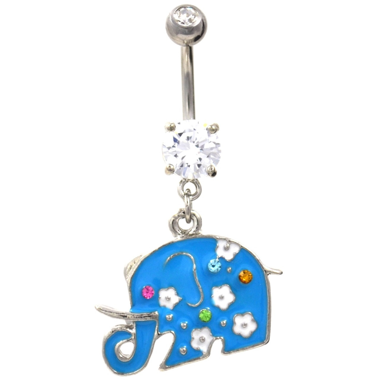 Pretty Blue Elephant Clear Gems Belly Ring | BodyDazz.com