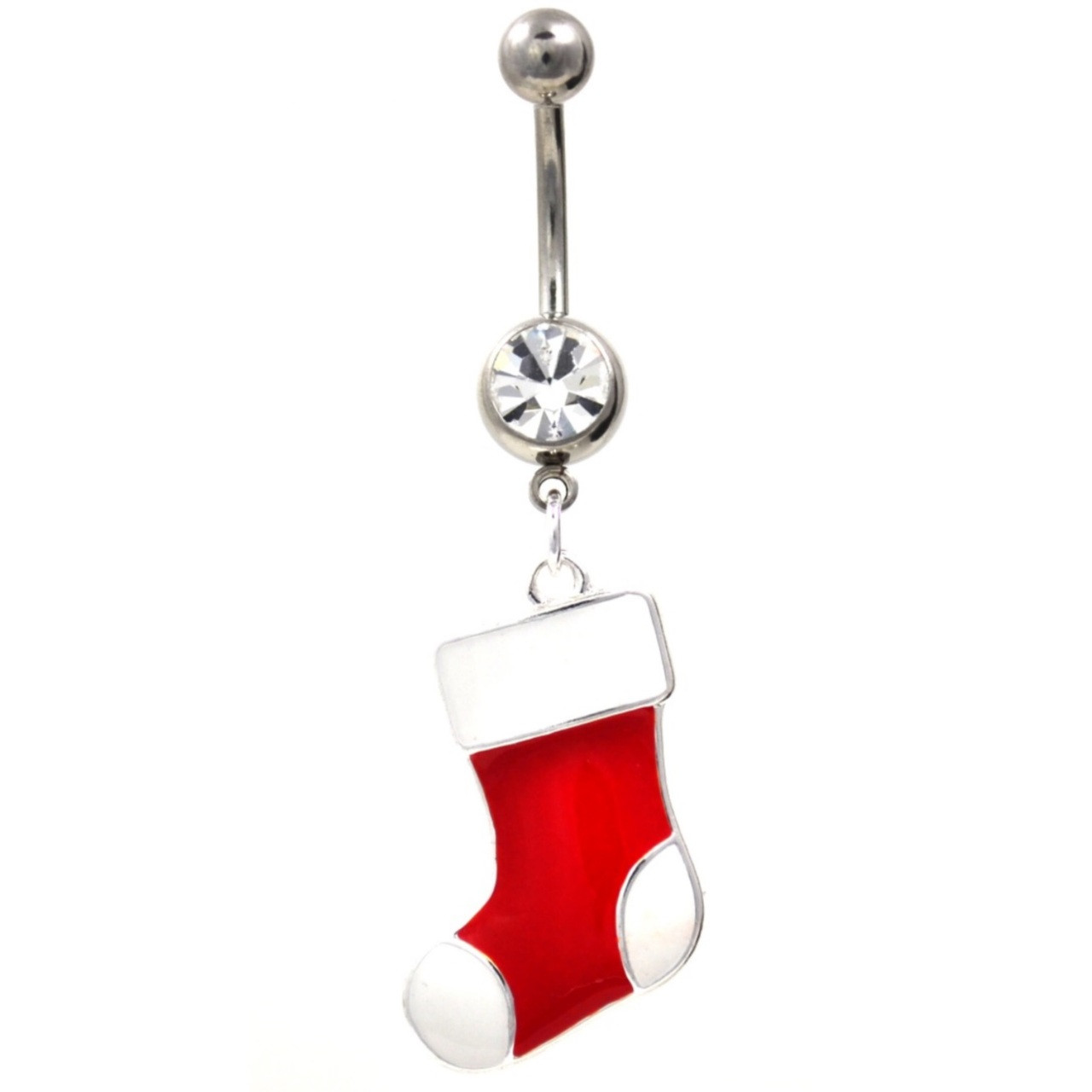 Red and White Christmas Stocking Belly Ring | BodyDazz.com