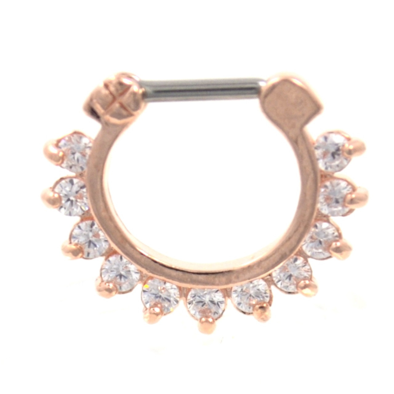 Spiky & Gemmed Rose Gold Septum Clicker Jewelry 16G | BodyDazz.com