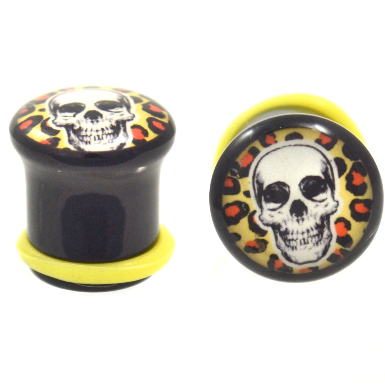 Skull & Leopard Print Single Flared Plugs (2g-5/8") | BodyDazz.com