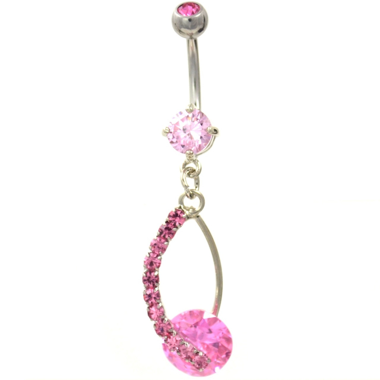Steel Wrapped Pink Oval Gem Drop Belly Ring | BodyDazz.com