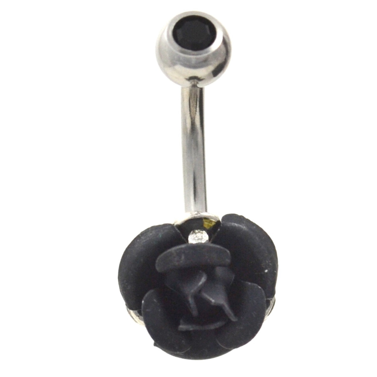 Black Titanium Rose Bud Belly Ring | BodyDazz.com