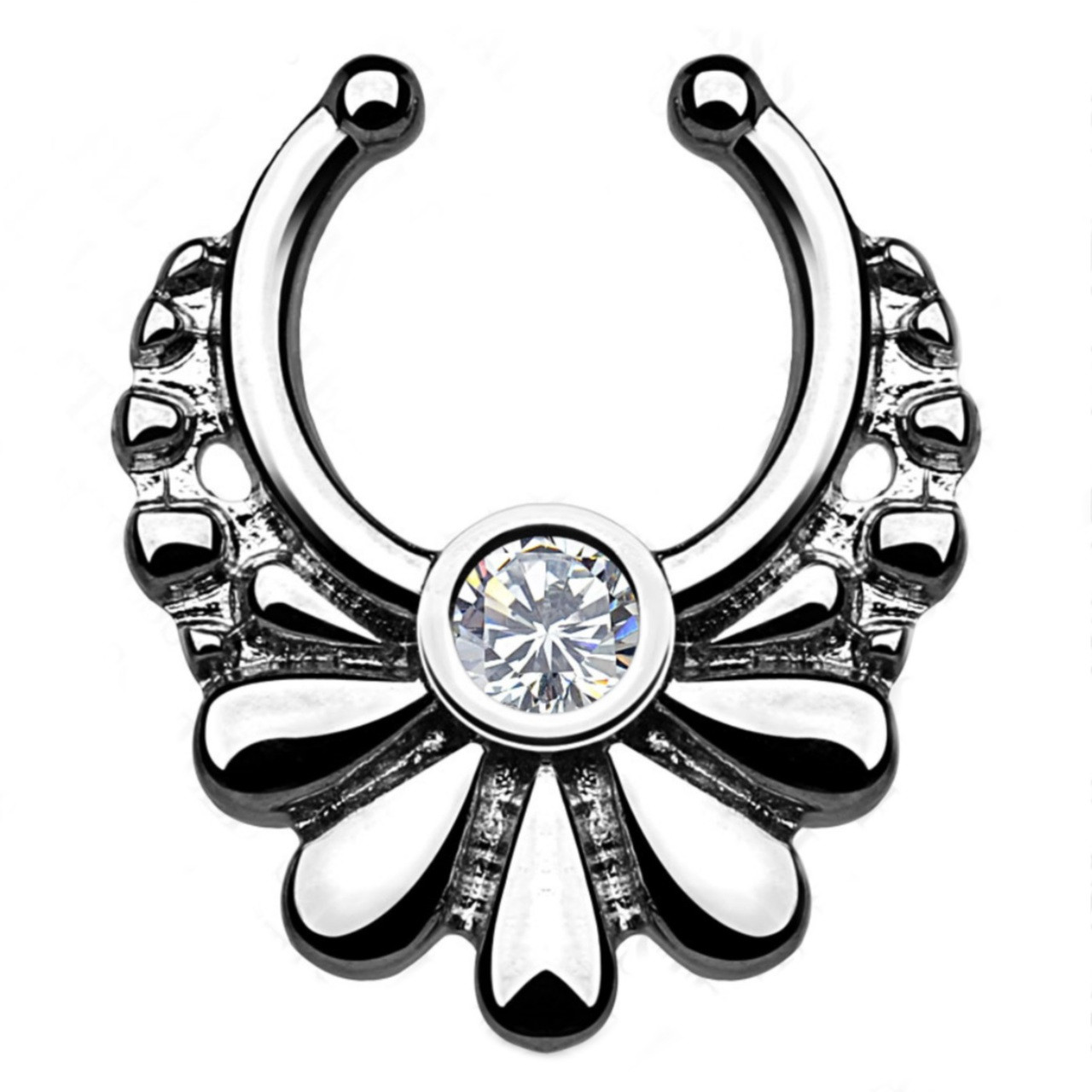 Steel Floral Tribal Bling Fake Septum Hanger Ring | BodyDazz.com