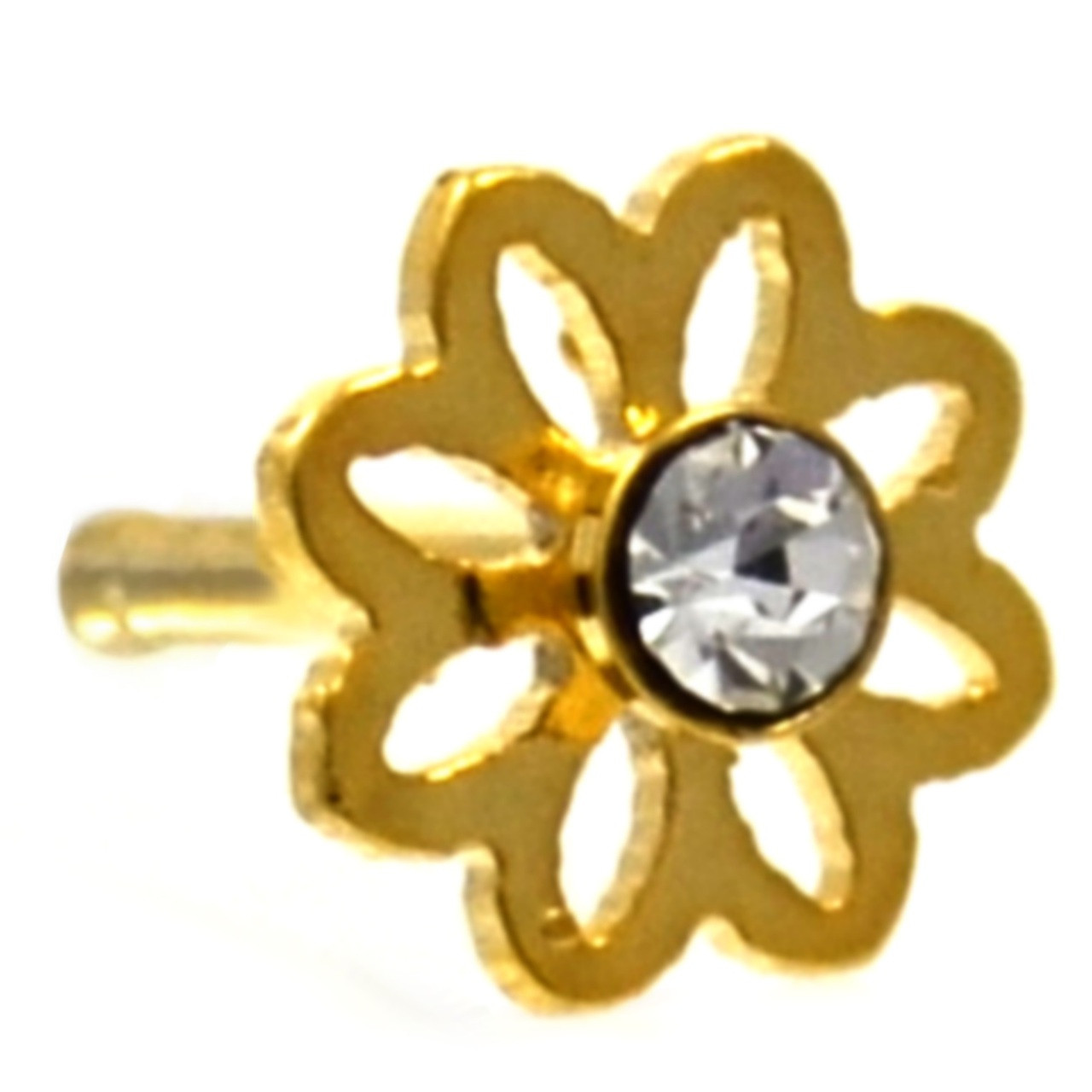 Clear Accent Daisy Flower Gold-Tone Nose Ring Stud 20G | BodyDazz.com