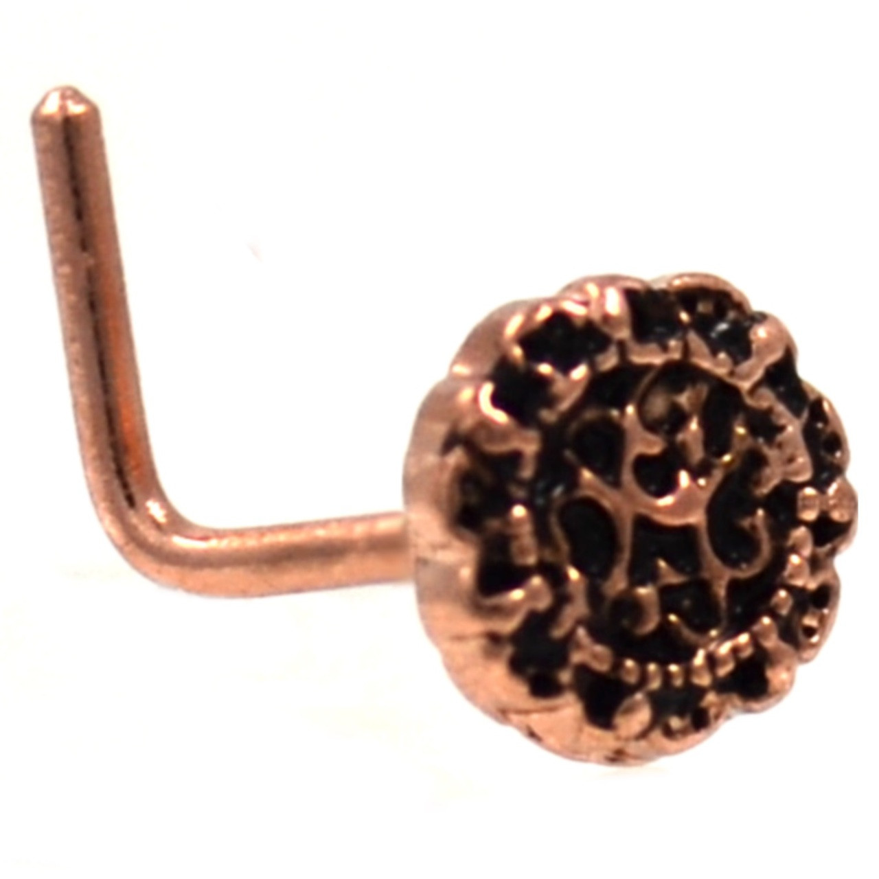 Vintage Rose Top L Shaped Rose Gold-Tone Nose Ring 20G | BodyDazz.com