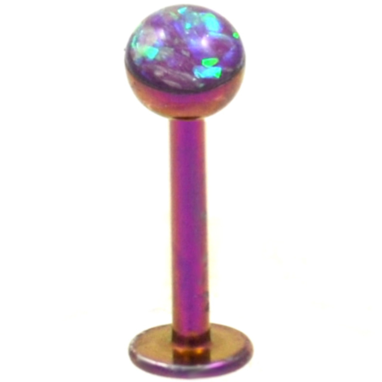 Purple Opalescent Glitter Dome PVD Labret Bar 16G | BodyDazz.com