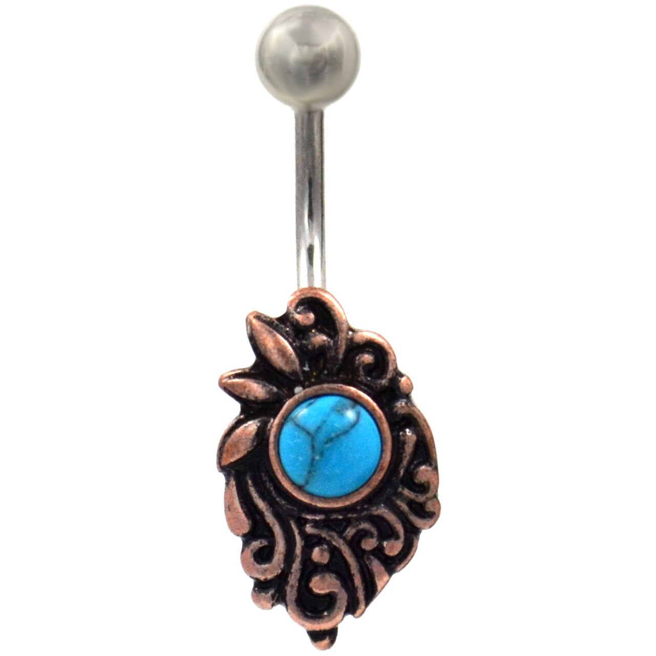 Clear Gem Circle Synthetic Turquoise Belly Ring | BodyDazz.com