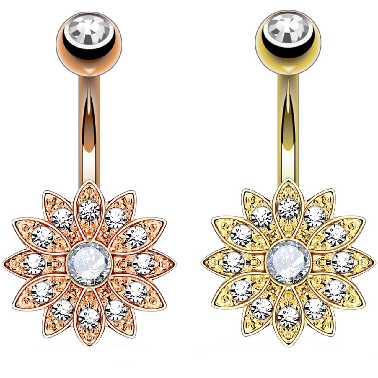 3-Pack Set Crystal Accent Paved Flower Belly Rings | BodyDazz.com