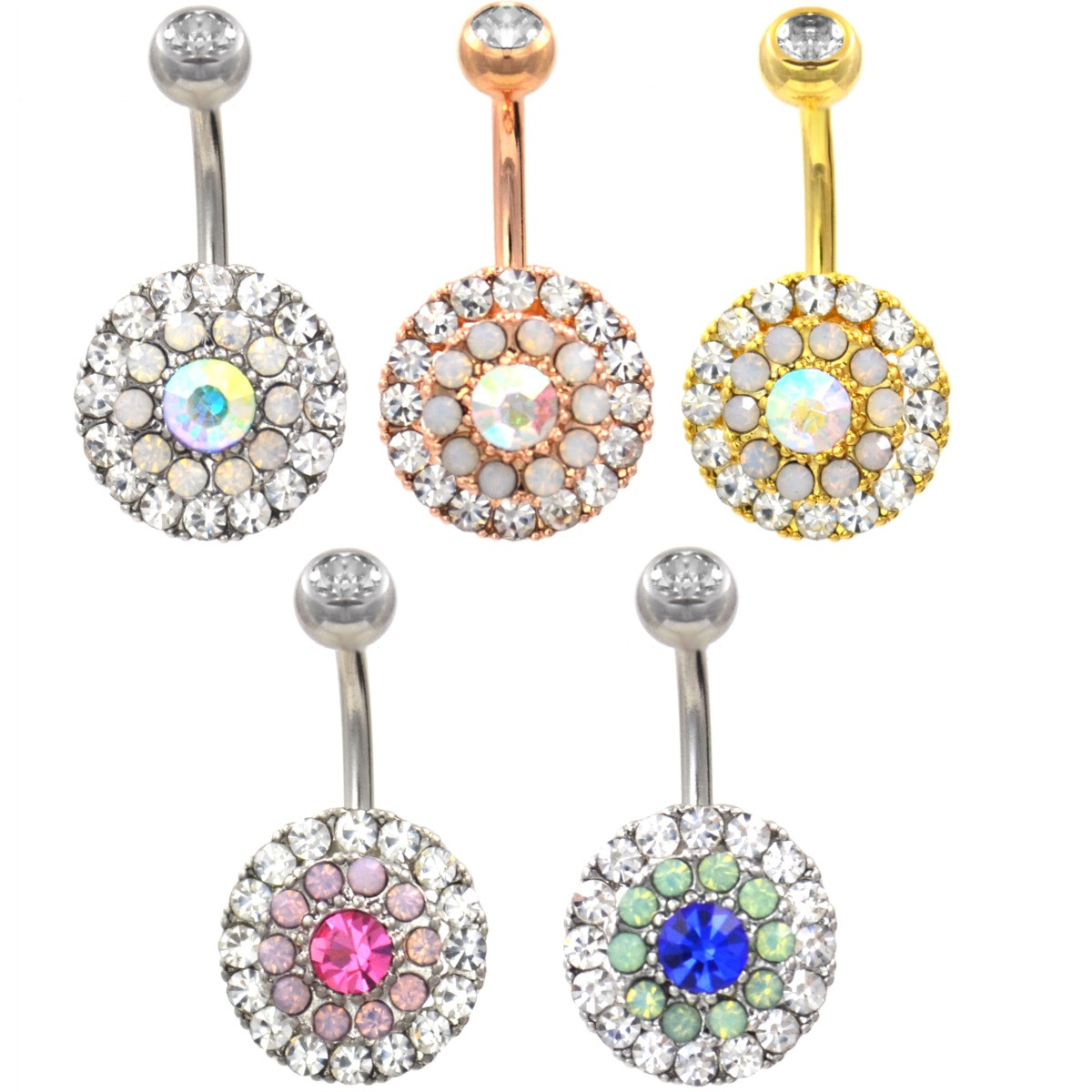 5-Color Set Big Bling Belly Rings | BodyDazz.com