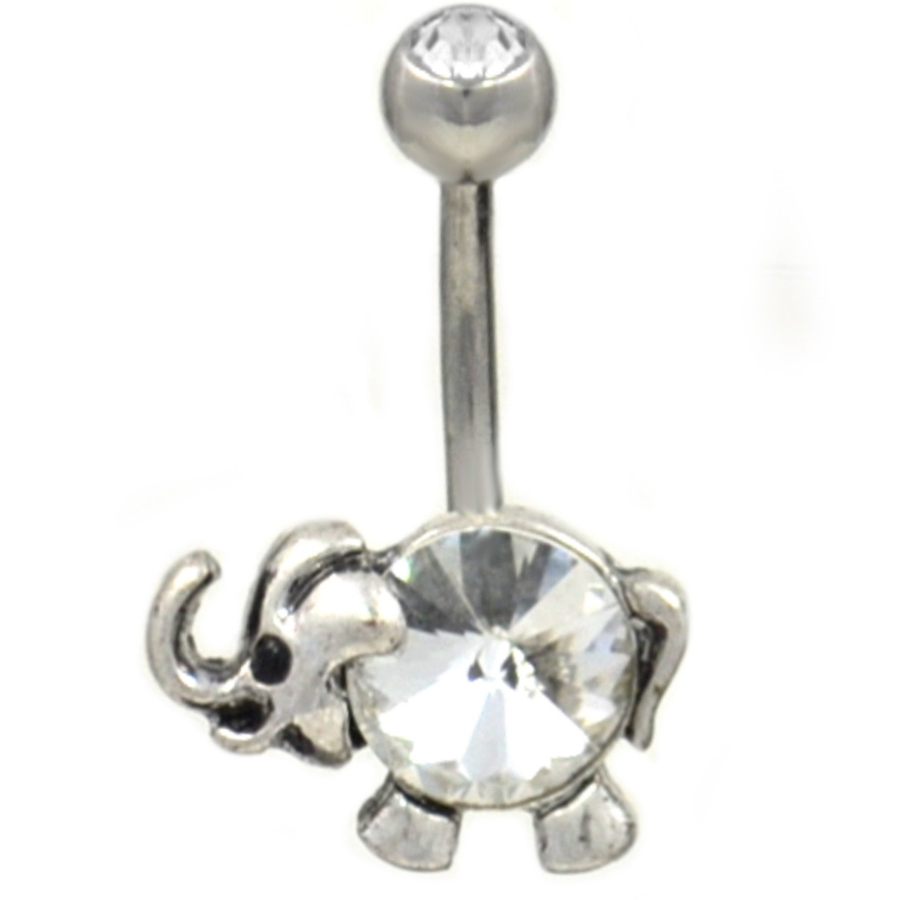Steel Skeleton Hand Clear Gems Belly Ring | BodyDazz.com