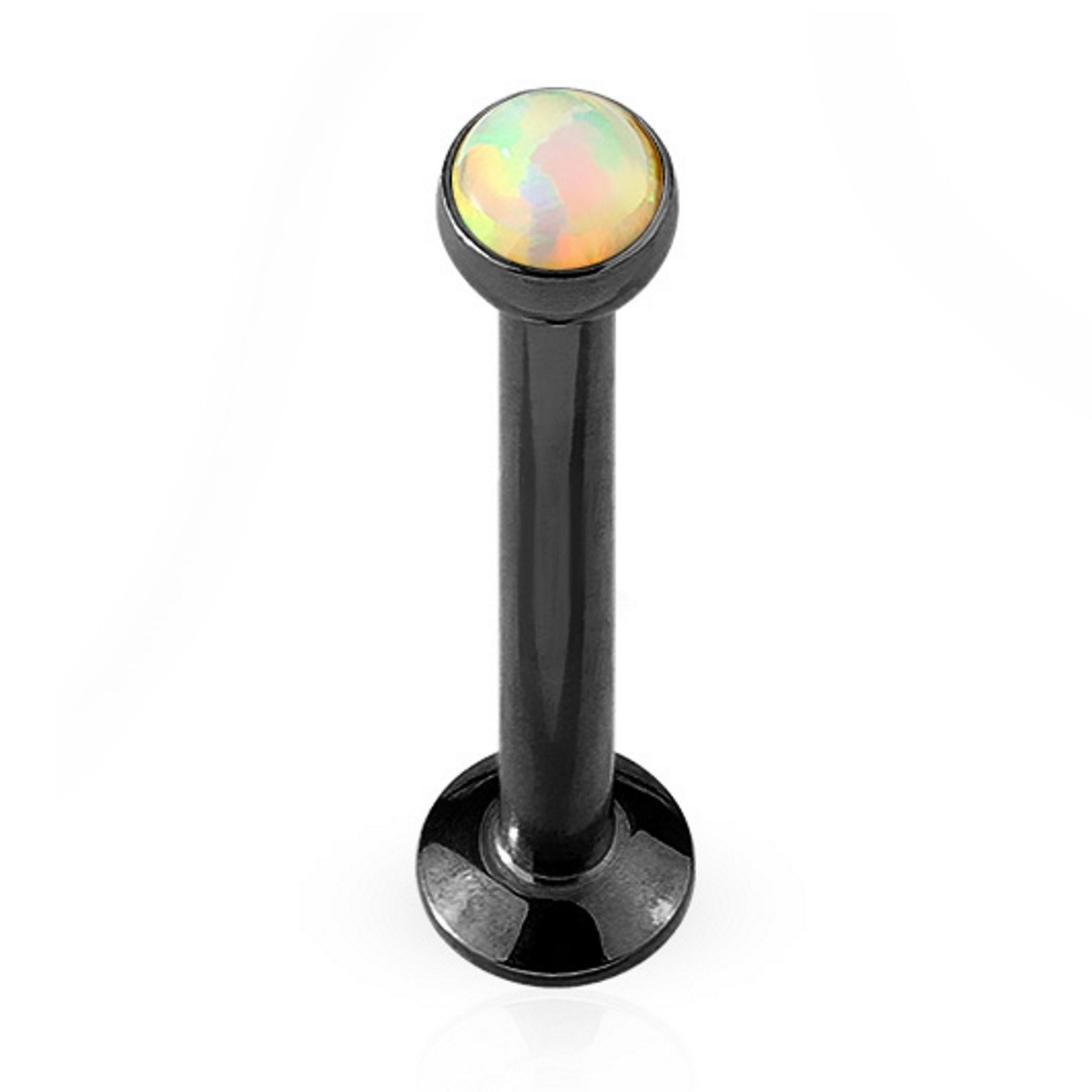 16G White Synthetic Opal Ball Steel Labret Monroe Bar | BodyDazz.com