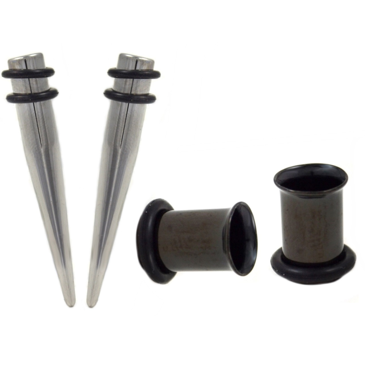 4 Pc Ear Stretching Kit 7mm (1G) Tapers/Black Tunnels | BodyDazz.com
