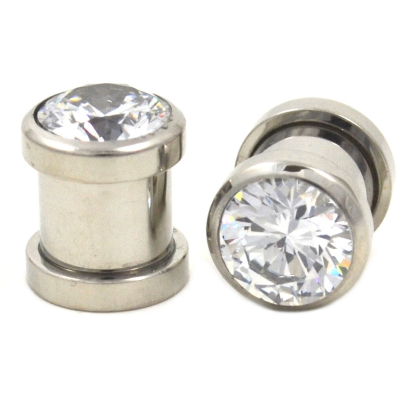 Black Cubic Zirconia Gem Steel Ear Plugs (8g-00g) | BodyDazz.com