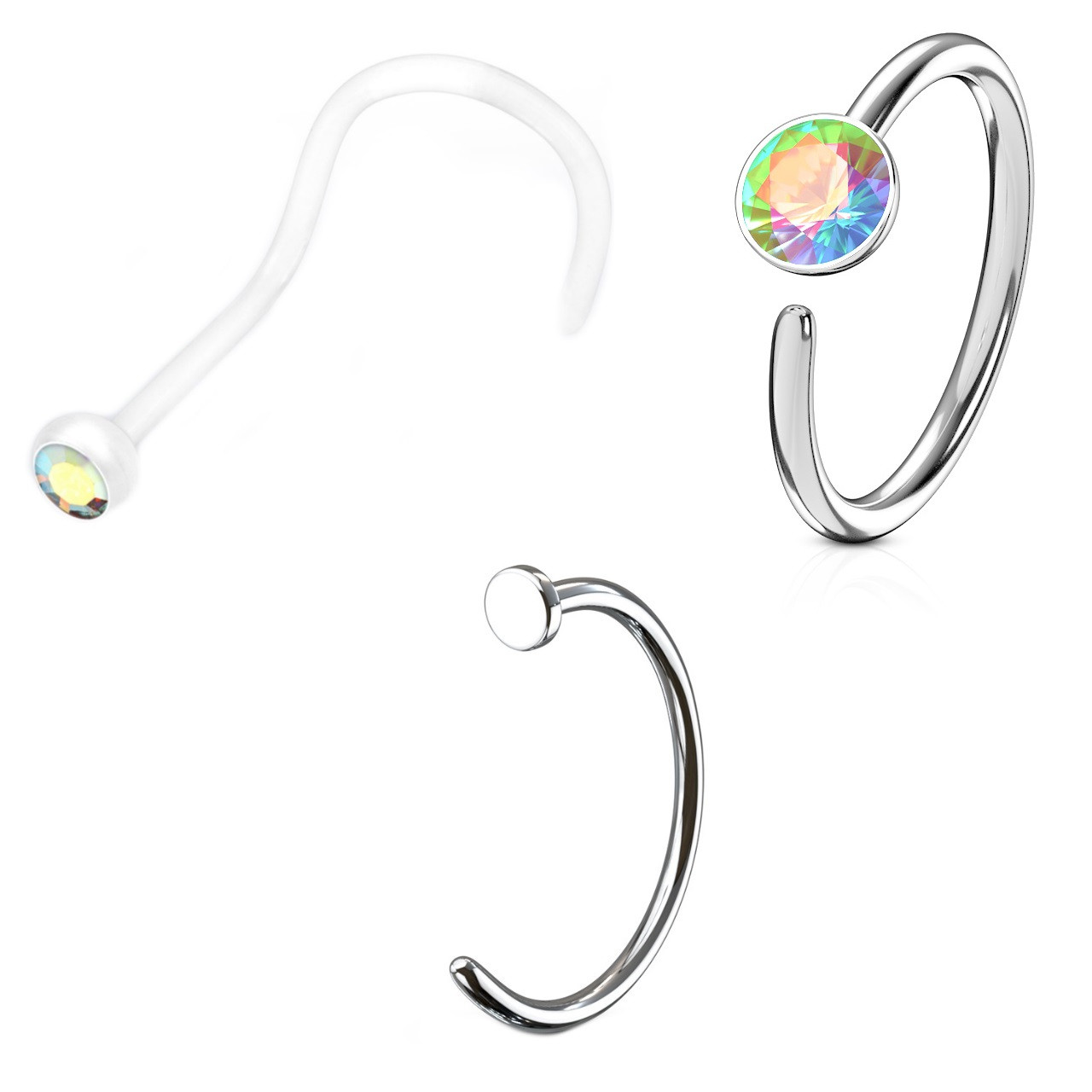 3PC Variety Pack 20 Gauge Nose Rings (Hoops & Screw) | BodyDazz.com