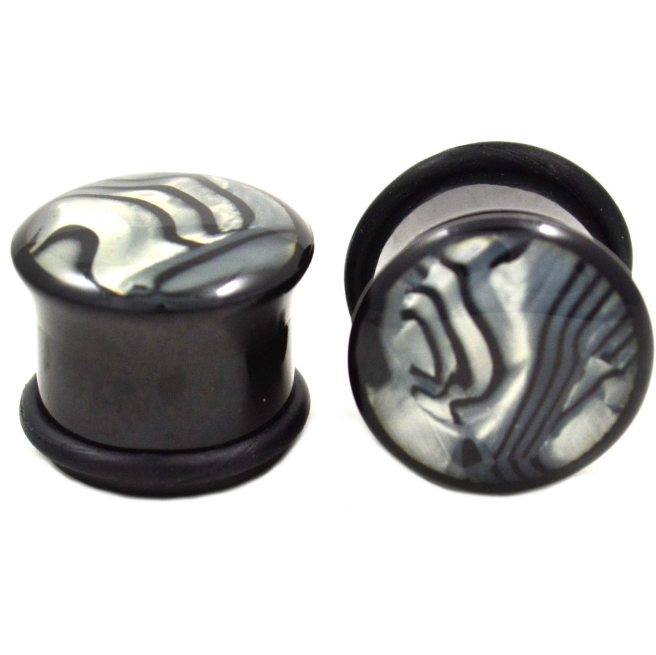 Zebra Shell Acrylic Single Flared Ear Plugs (6g-1") | BodyDazz.com