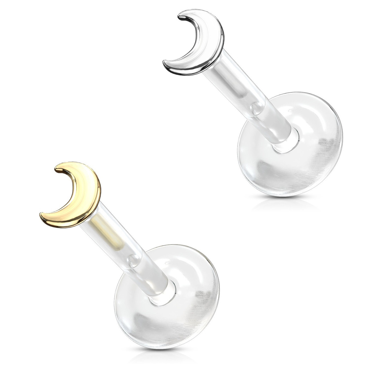 14k Gold Crescent Moon Top Bioflex Labret Monroe Stud | BodyDazz.com