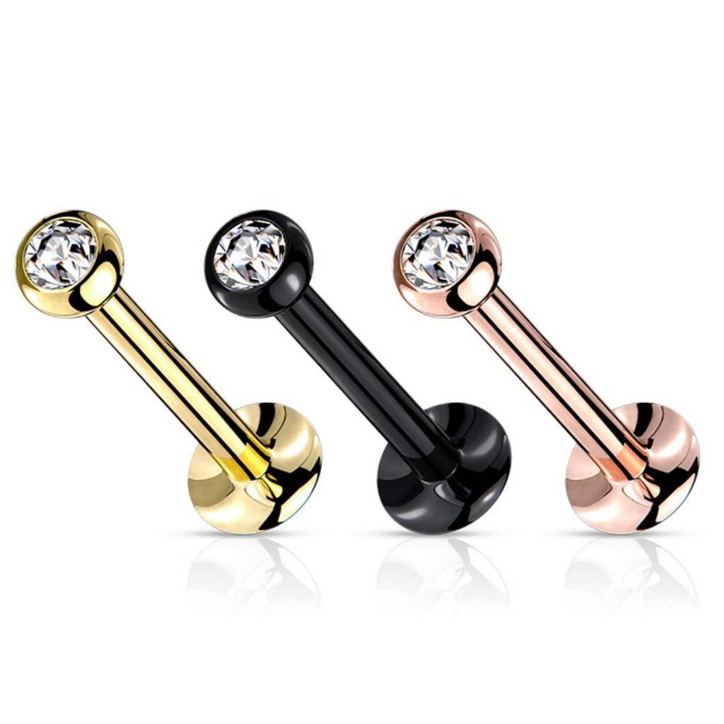 Clear Crystal Threadless Steel Labret Monroe Stud | BodyDazz.com