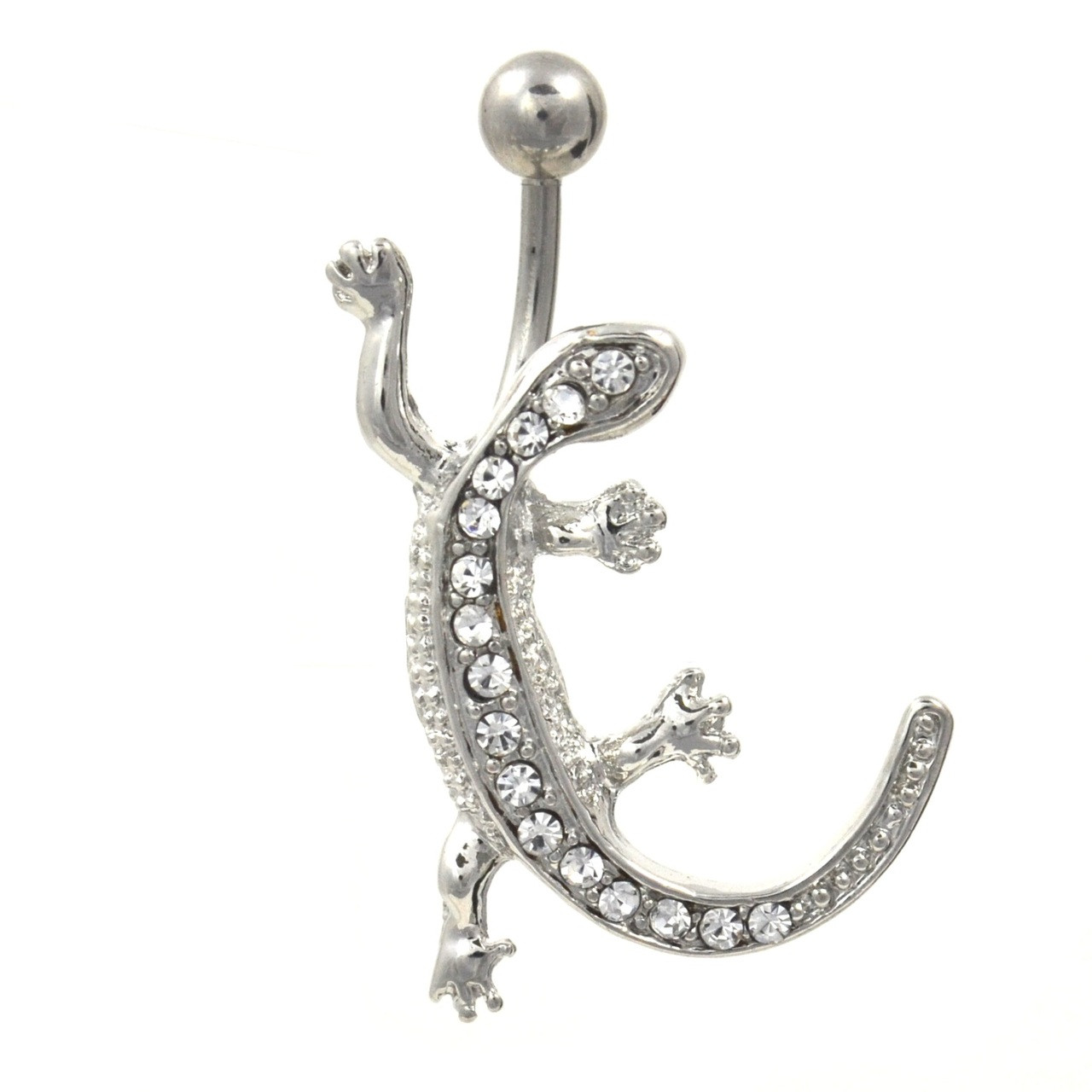 Clear Gem Paved Chameleon Lizard Belly Ring | BodyDazz.com