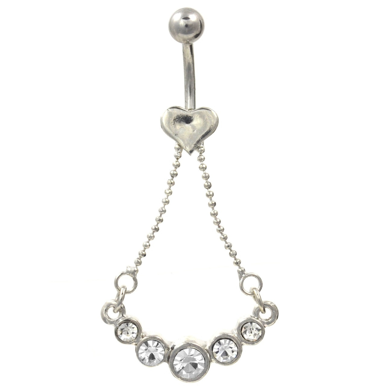 Heart And Pink 5 Gem Chain Dangle Belly Ring | BodyDazz.com