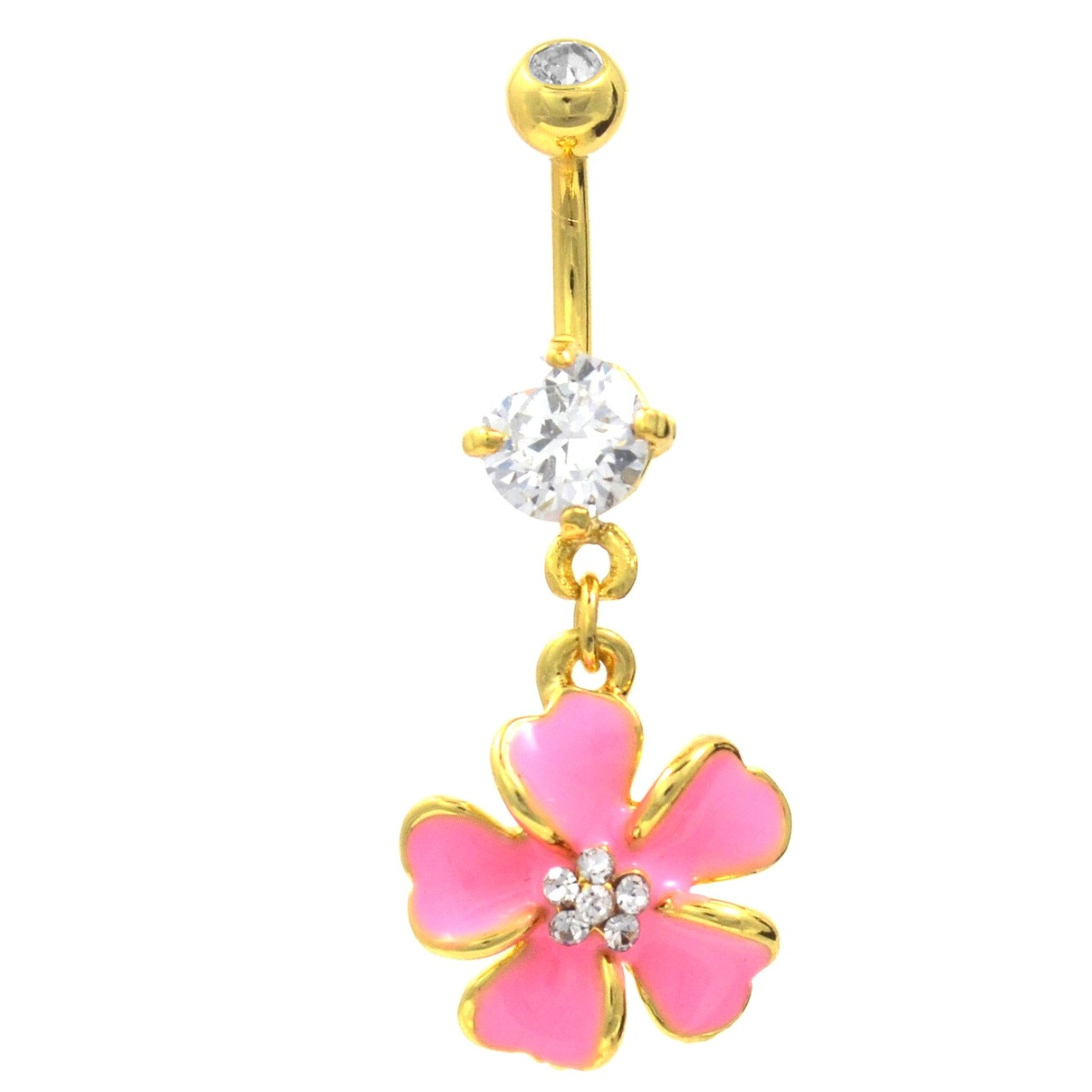 Blue/Pink Tropical Flower Belly Button Ring | BodyDazz.com