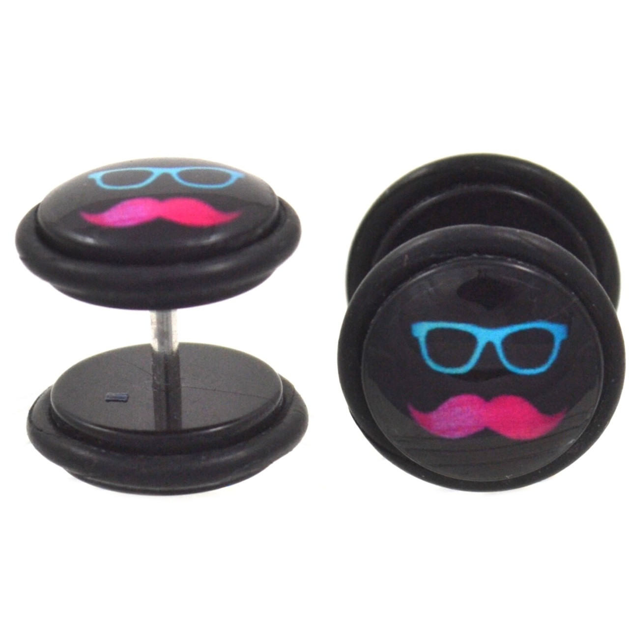 Neon Sunnies & Stache Fake Plug Earrings (00g Look) | BodyDazz.com