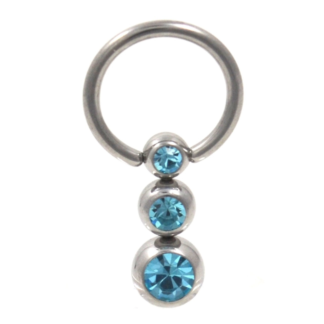 Triple Aqua Gem Captive Bead Ring CBR (2 Sizes) | BodyDazz.com