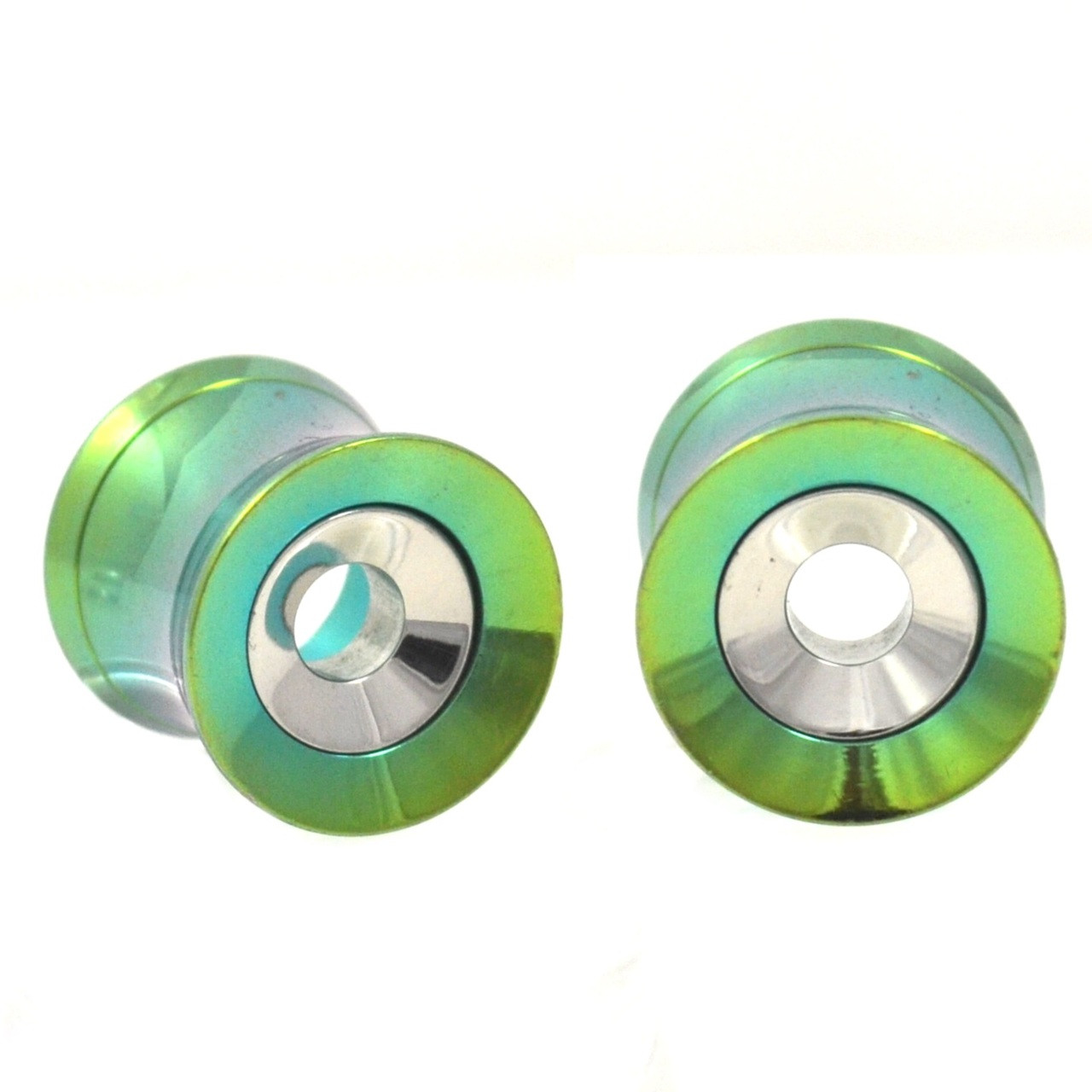 Green Titanium/Steel 2 in 1 Screw Tunnels (0g-1") | BodyDazz.com