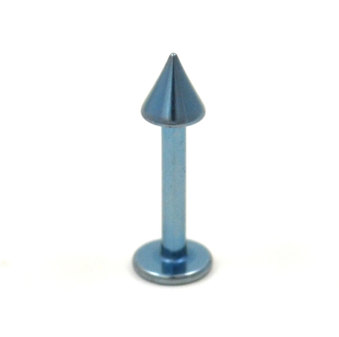 Light Blue Titanium Spike Top Labret Lip Ring - 14G 3/8 | BodyDazz.com