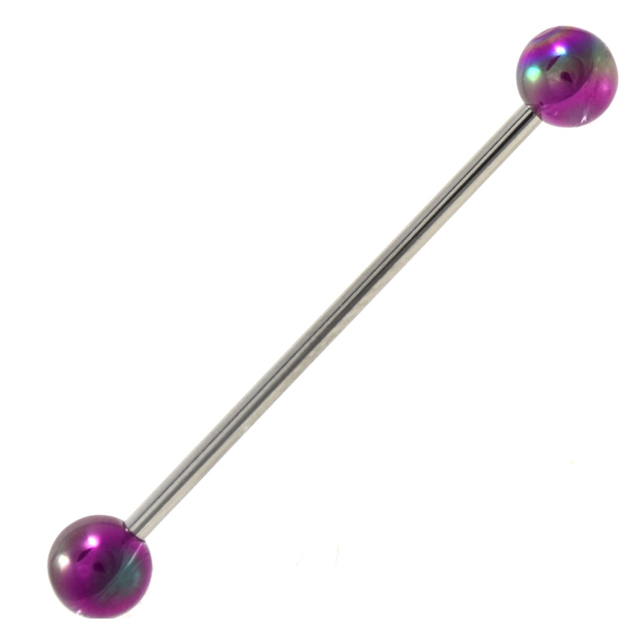 Metallic Purple Balls Industrial Barbell 14g 38mm | BodyDazz.com