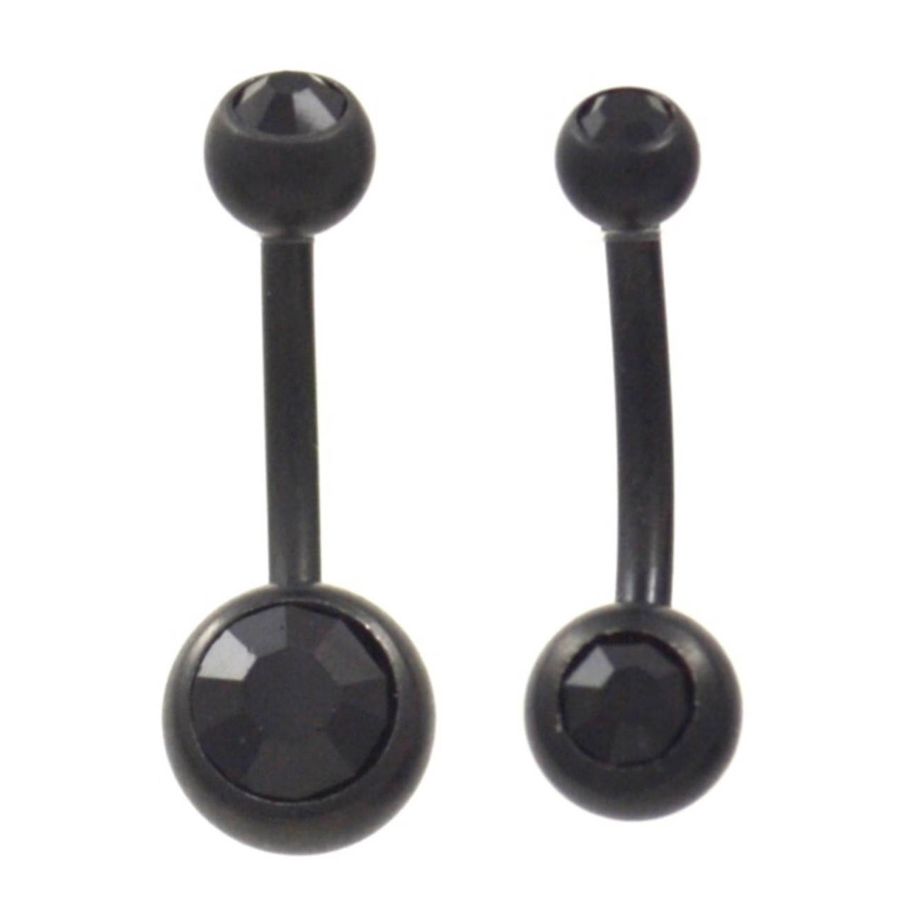 Black Matte Plated Double Gem Belly Ring (2 Sz) | BodyDazz.com