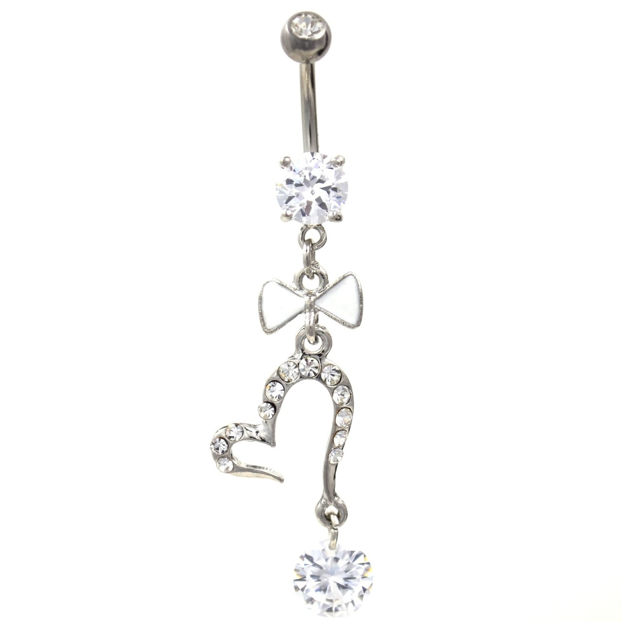 Unique Clear Gem Open Heart Dangle Belly Ring | BodyDazz.com