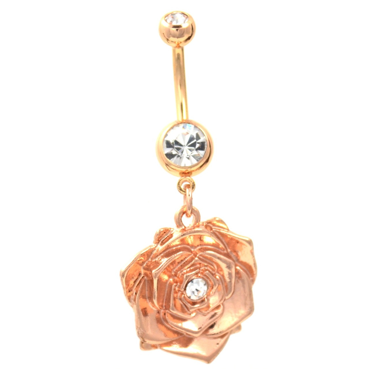 Rose Gold Plated Floating Rosebud Belly Ring | BodyDazz.com