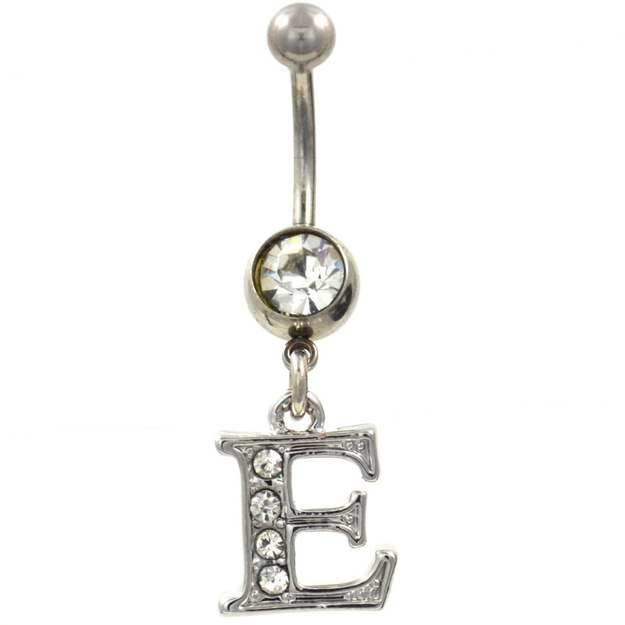 letter e belly button ring