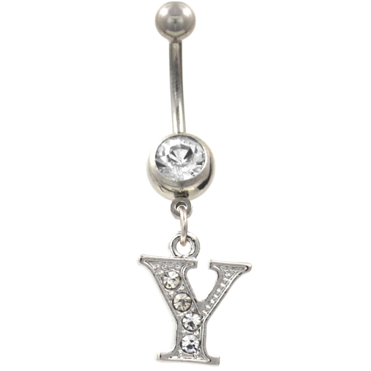 Initial Letter "Y" Clear Gems Belly Button Ring | BodyDazz.com