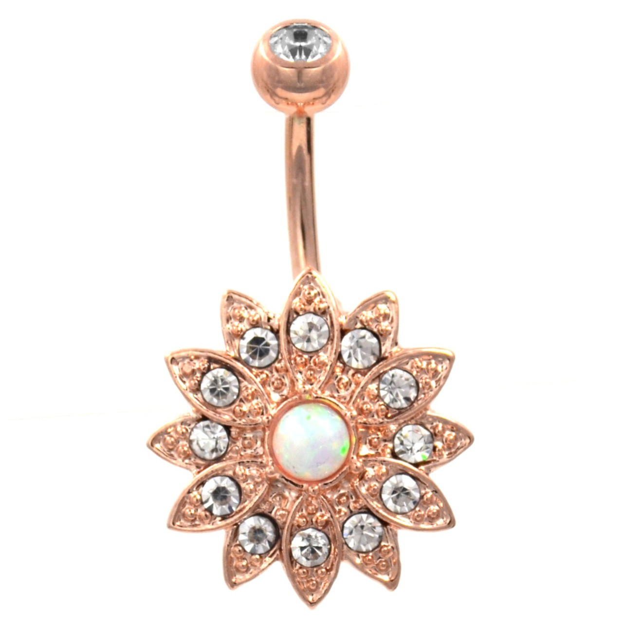 Bedazzled Lotus Flower Rose Gold Belly Ring | BodyDazz.com