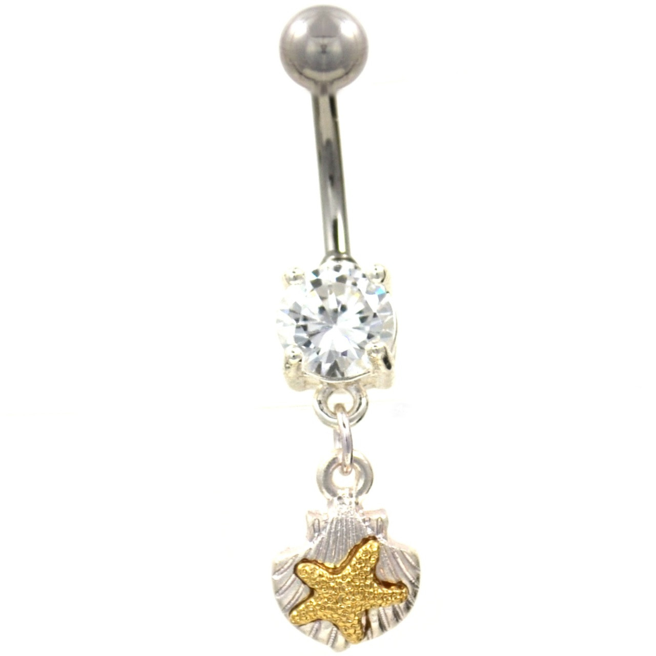 Starfish & Shell Combo Dangle Belly Ring | BodyDazz.com
