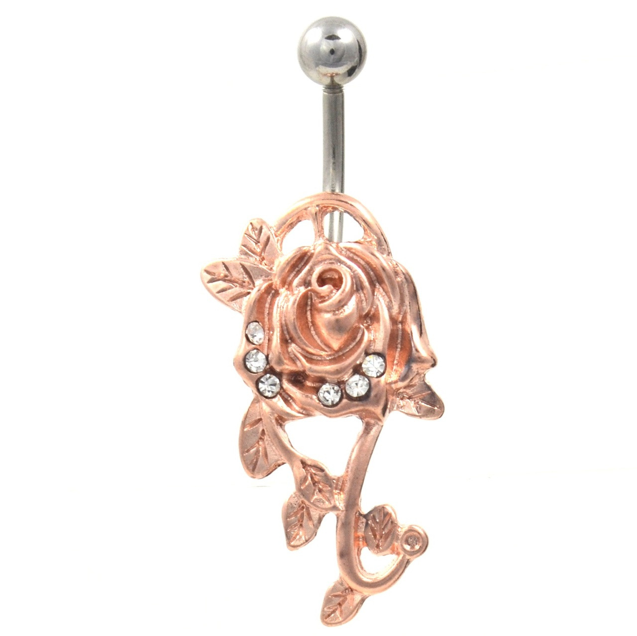 Rose Gold Plated Rose & Vine Belly Ring | BodyDazz.com