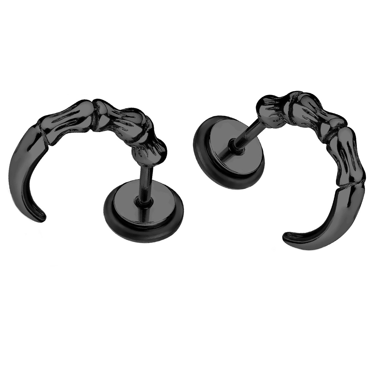 Curved Claw Black IP Steel Fake Plug Earrings | BodyDazz.com