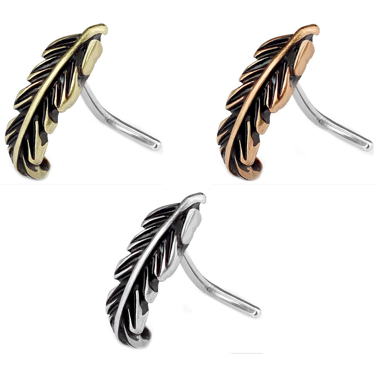 Feather Design Nose Crawler Nose Ring Stud 20G | BodyDazz.com