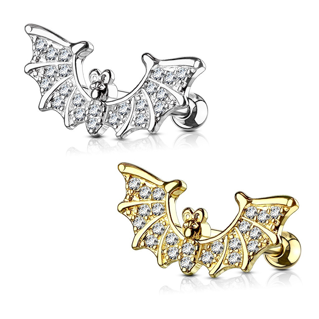 CZ Wings Bat Steel Cartilage Tragus Stud | BodyDazz.com